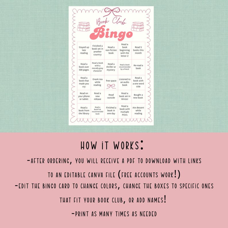 Book Club Bingo Printable | Editable Canva Bingo Card | Reading ...