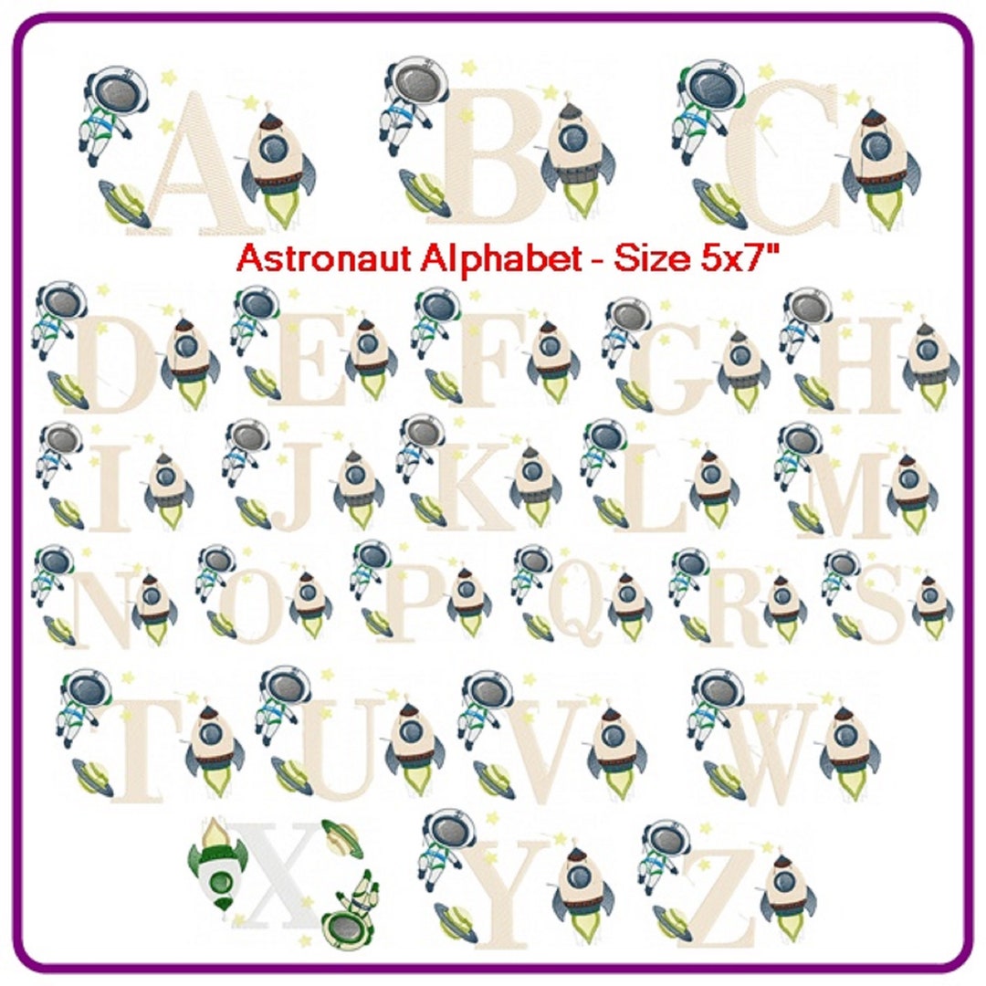 Astronaut and Space Alphabet Embroidery Designs Machine Embroidery ...