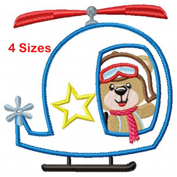 Bear on Helicopter Embroidery Designs Machine Embroidery | Etsy