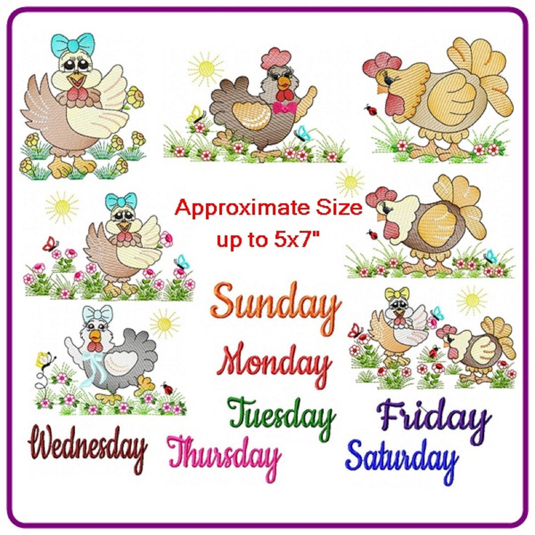 Chicken Days of the Week Embroidery Designs Machine Embroidery Pattern ...