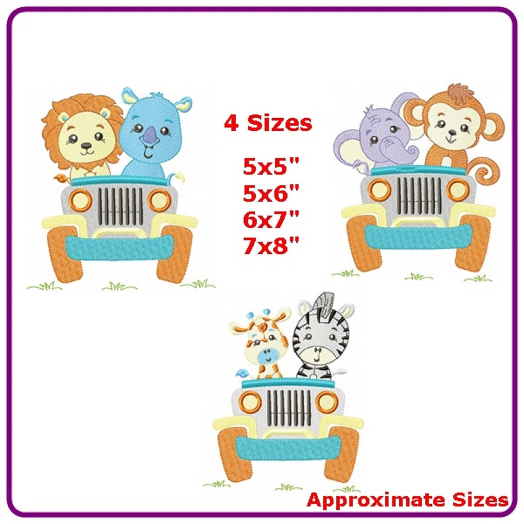 Safari in the Car Designs Machine Embroidery Pattern - Instant Download ...