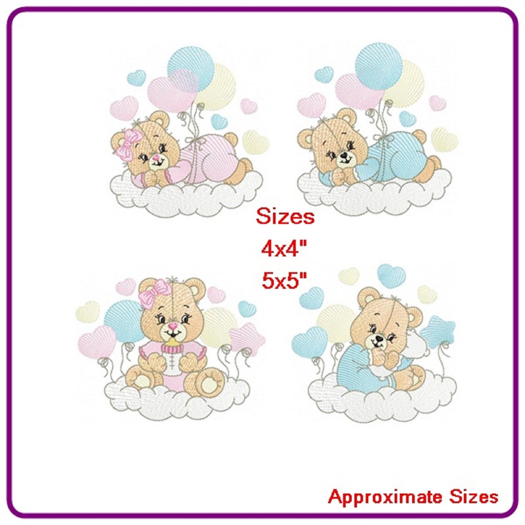 Teddy Bears in the Cloud Embroidery Designs Machine Embroidery Pattern ...