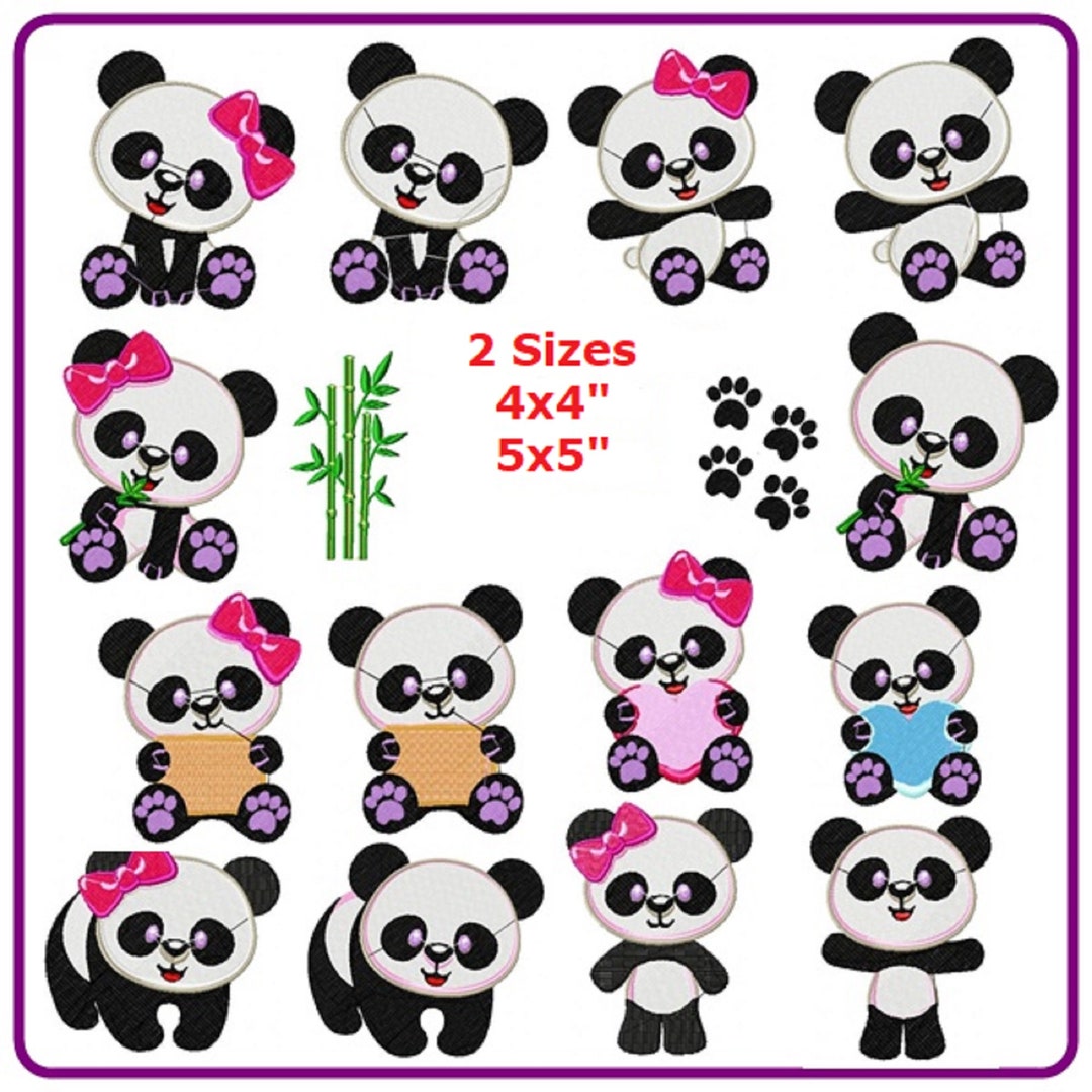 Pandas Designs Machine Embroidery Pattern - Instant Download. - Etsy