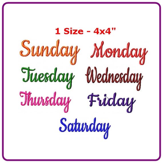 Days of the Week Embroidery Designs Machine Embroidery Pattern - Etsy