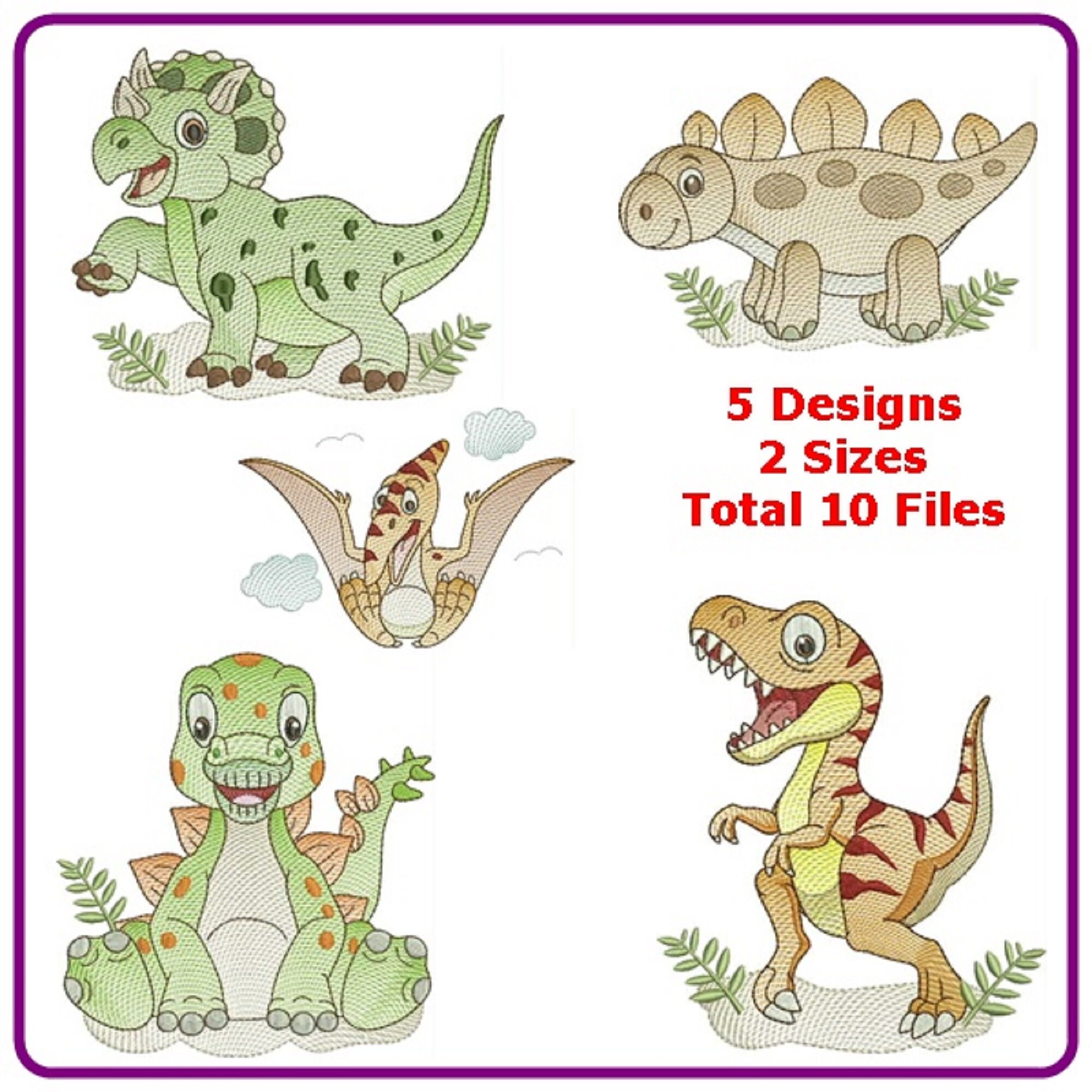 10 Files Dinosaurs Animals Embroidery Designs Machine | Etsy