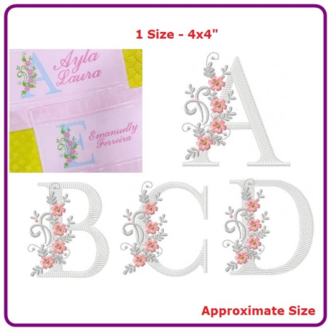 Flowers Alphabet Designs Machine Embroidery Pattern - Instant Download ...