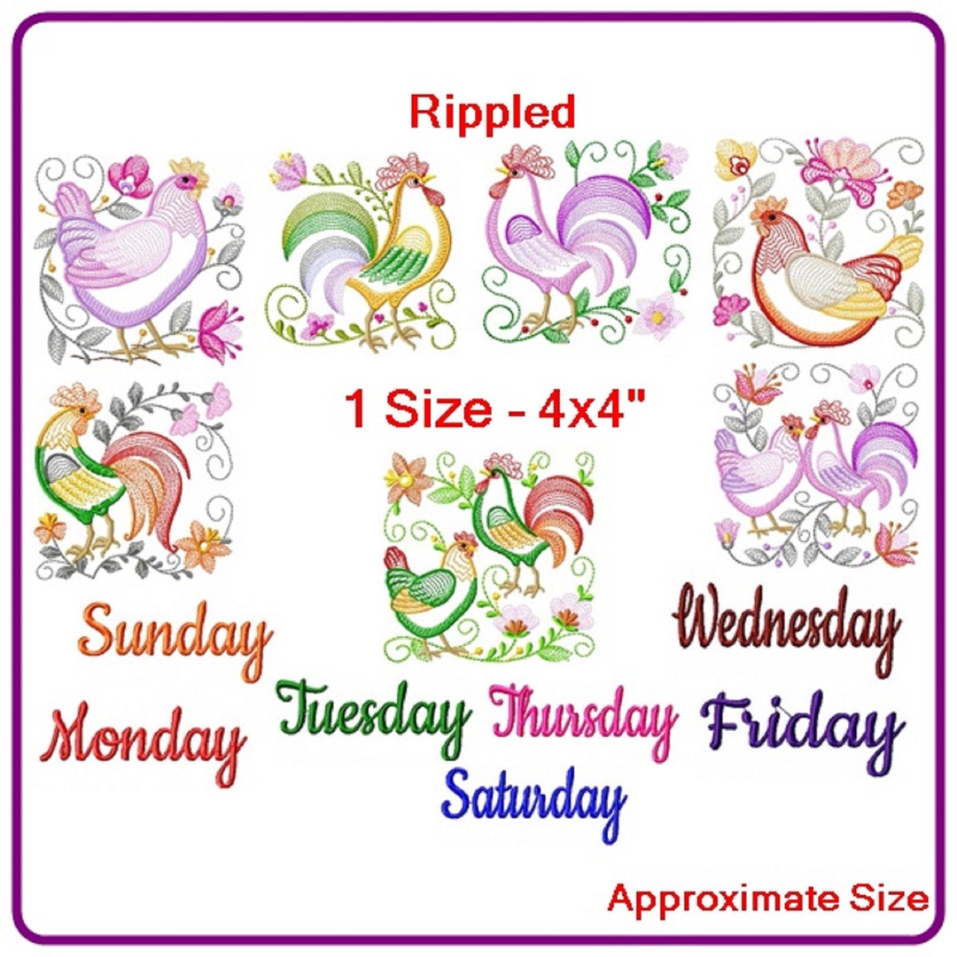 Chicken Days of the Week Embroidery Designs Machine Embroidery Pattern ...
