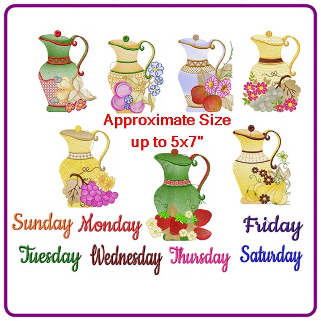 Jars Days of the Week Embroidery Designs Machine Embroidery Pattern ...