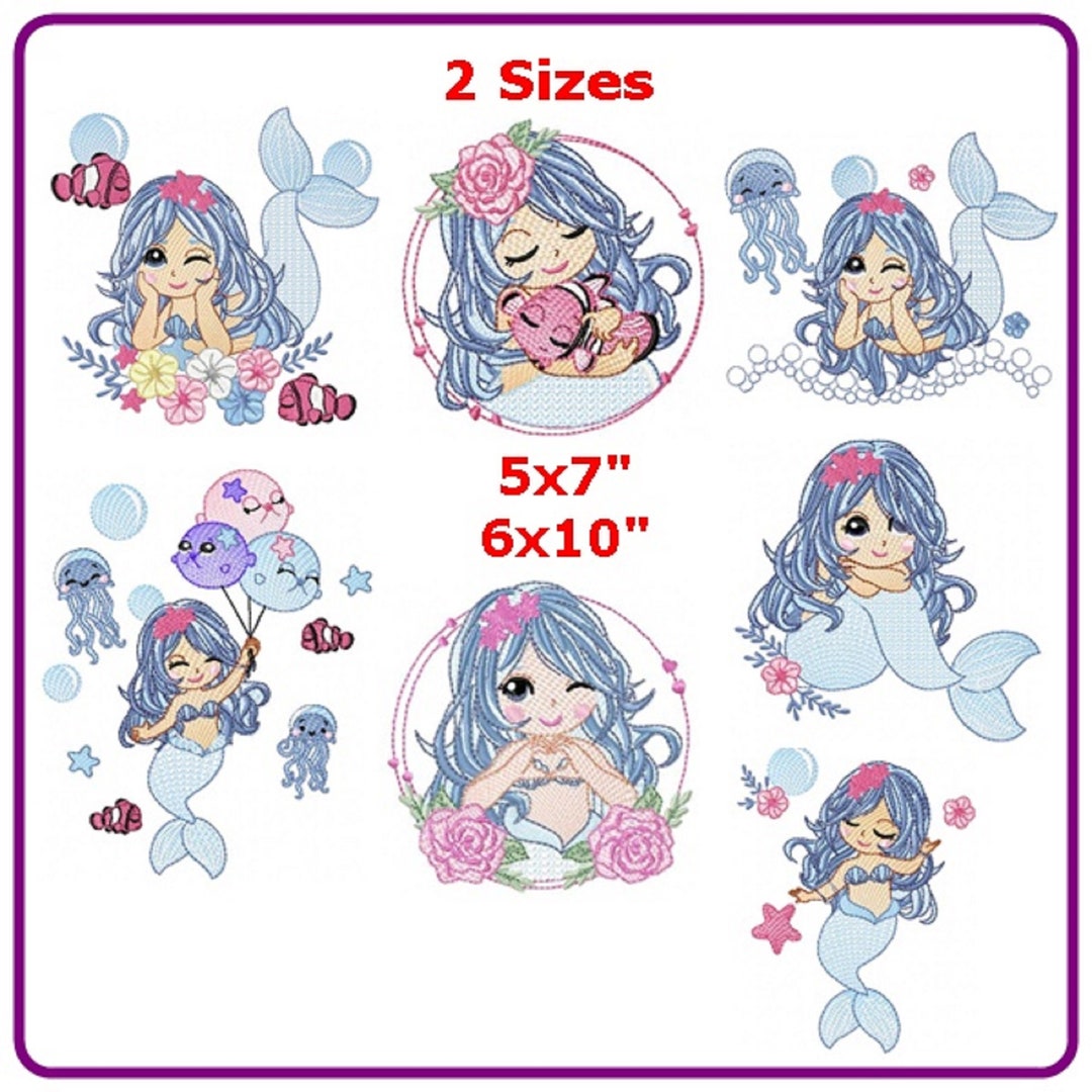 Mermaid Designs Machine Embroidery Pattern - Instant Download. - Etsy