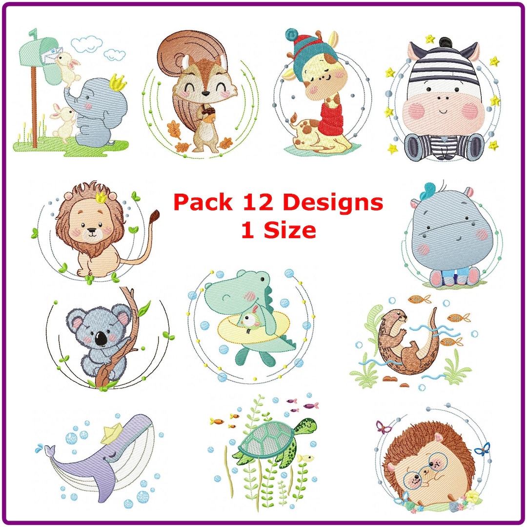 Animals Embroidery Pack 12 Designs Machine Embroidery Pattern Download ...
