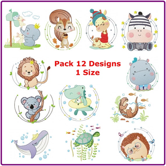 Animals Embroidery Pack 12 Designs Machine Embroidery Pattern - Etsy