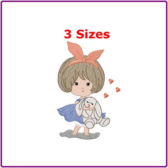 Girl With Rabbit Bunny Embroidery Designs Machine Embroidery - Etsy