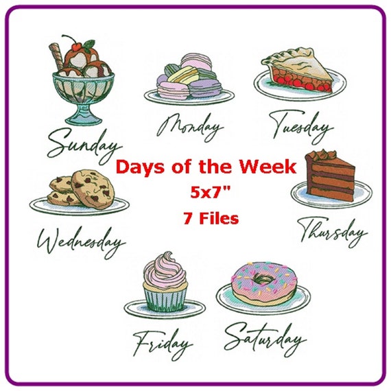 Days of the Week Embroidery Designs Machine Embroidery Pattern | Etsy