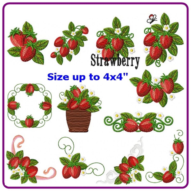 Strawberry Designs Machine Embroidery Pattern Instant - Etsy