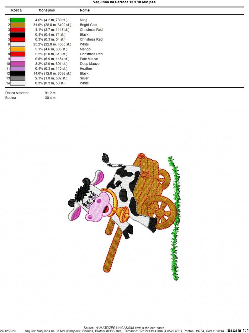 Cow in the Cart Embroidery Designs Machine Embroidery Pattern - Instant ...