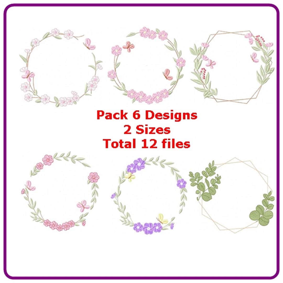 Delicate Frame Flower Embroidery Designs Machine Pattern - Instant ...