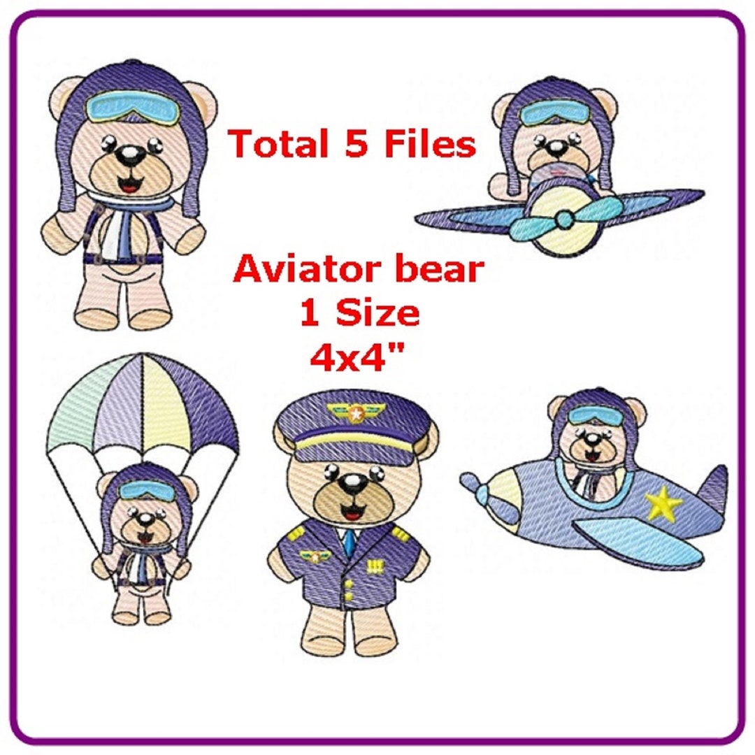 Aviator Bear Embroidery Designs Machine Embroidery Pattern - Instant ...