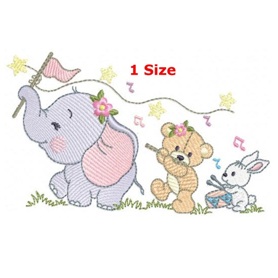 Elephant Music Band Girl Embroidery Designs Machine Embroidery - Etsy