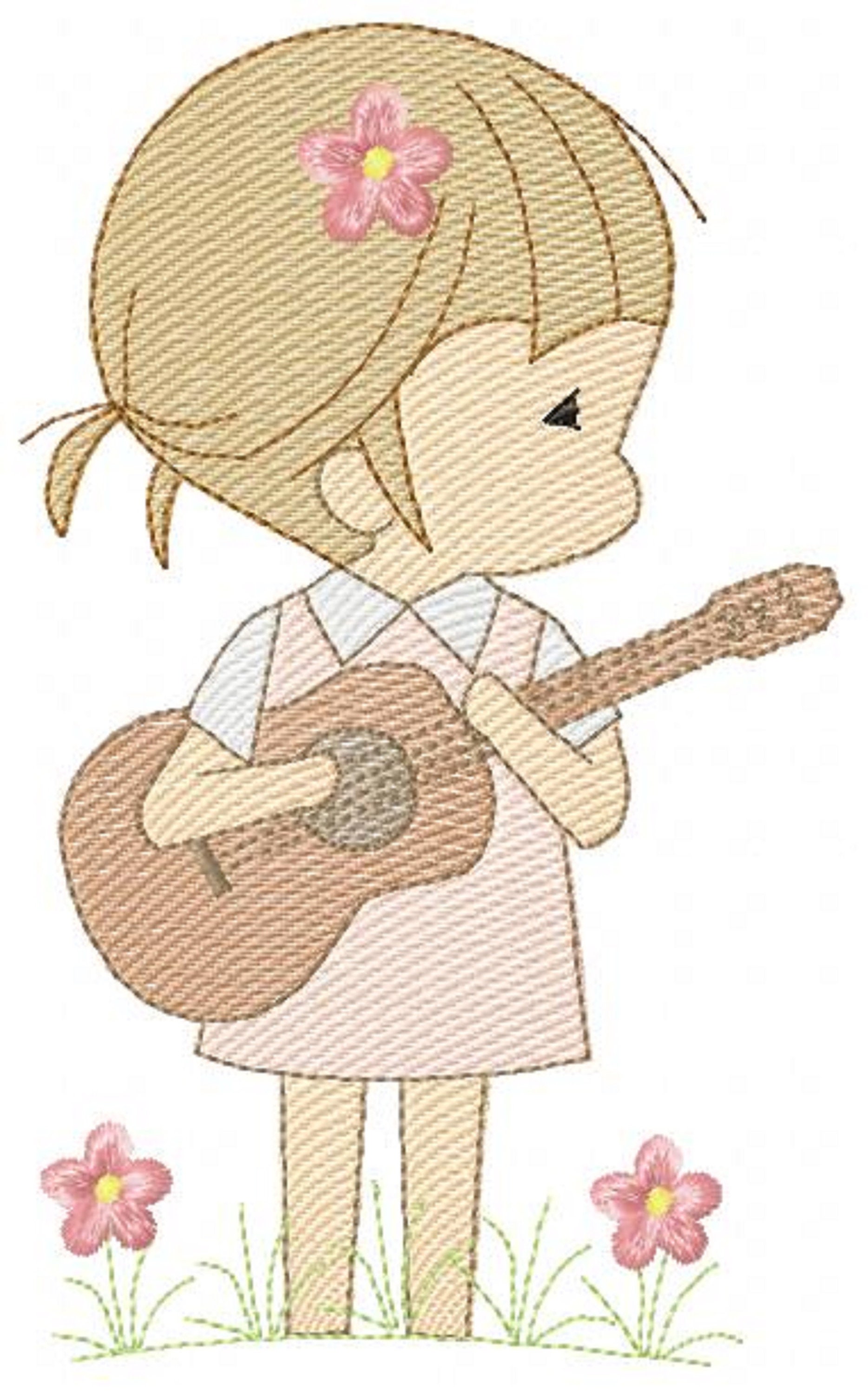 Boy and Girl Playing Musical Instruments Embroidery Designs Machine ...