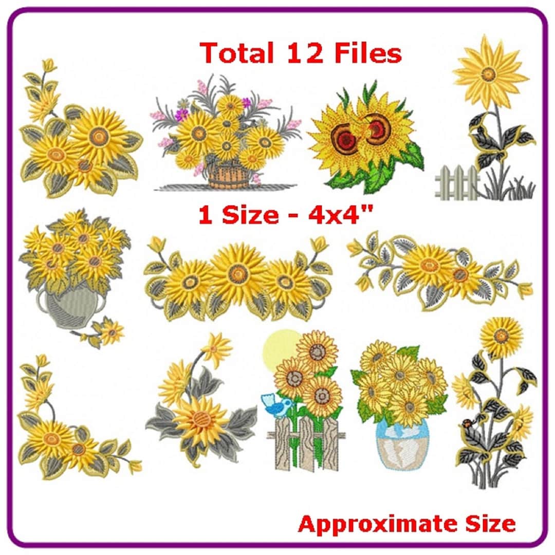 Sunflowers Designs Machine Embroidery Pattern - Instant Download. - Etsy
