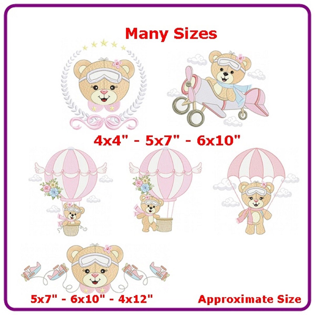 Little Bear Aviator Designs Machine Embroidery Pattern - Instant ...