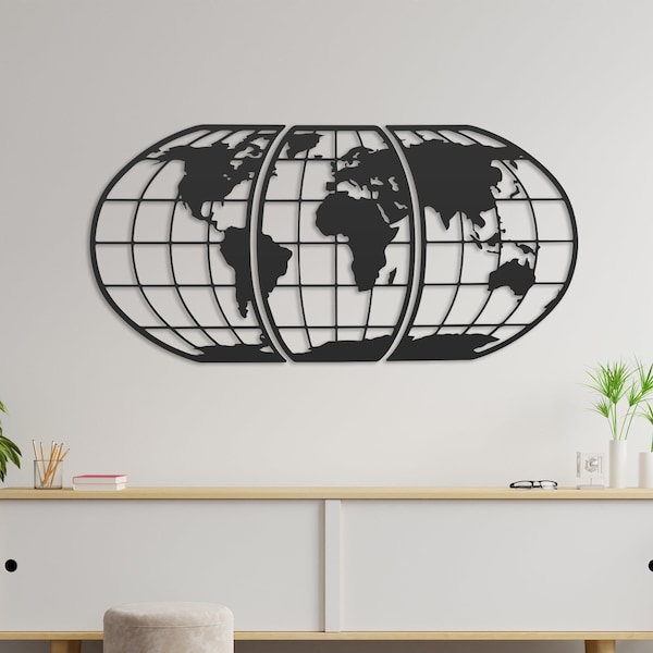Oval World Map Wall Art - Etsy