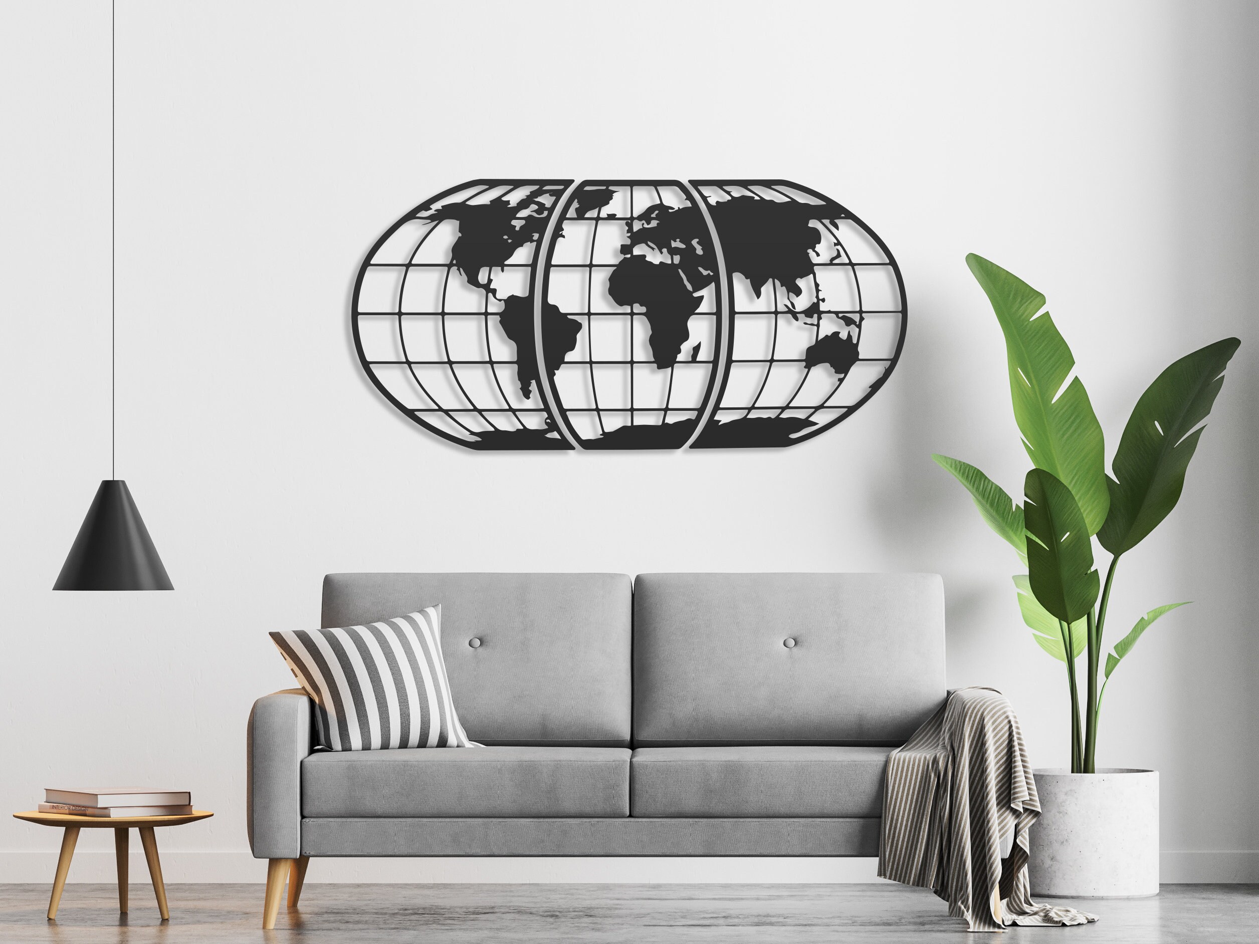 World Map Metal Wall Art, 3 Piece Large World Map Wall Art, Geometric ...