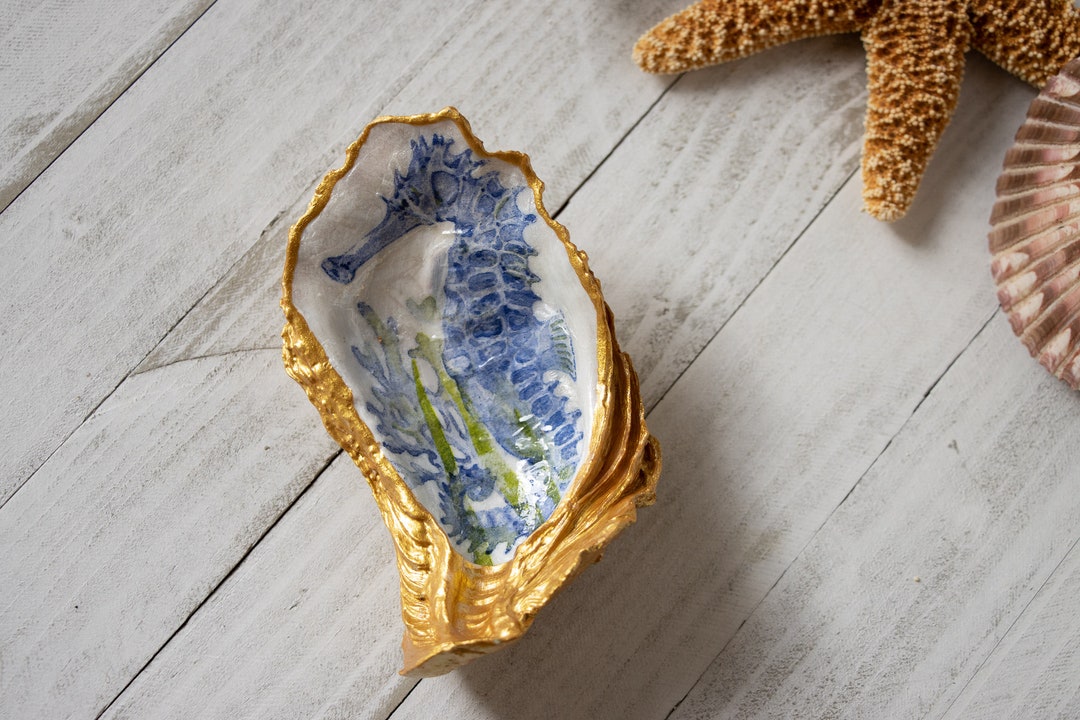 Oyster Shell Cufflink Holder Dish Seahorse - Etsy