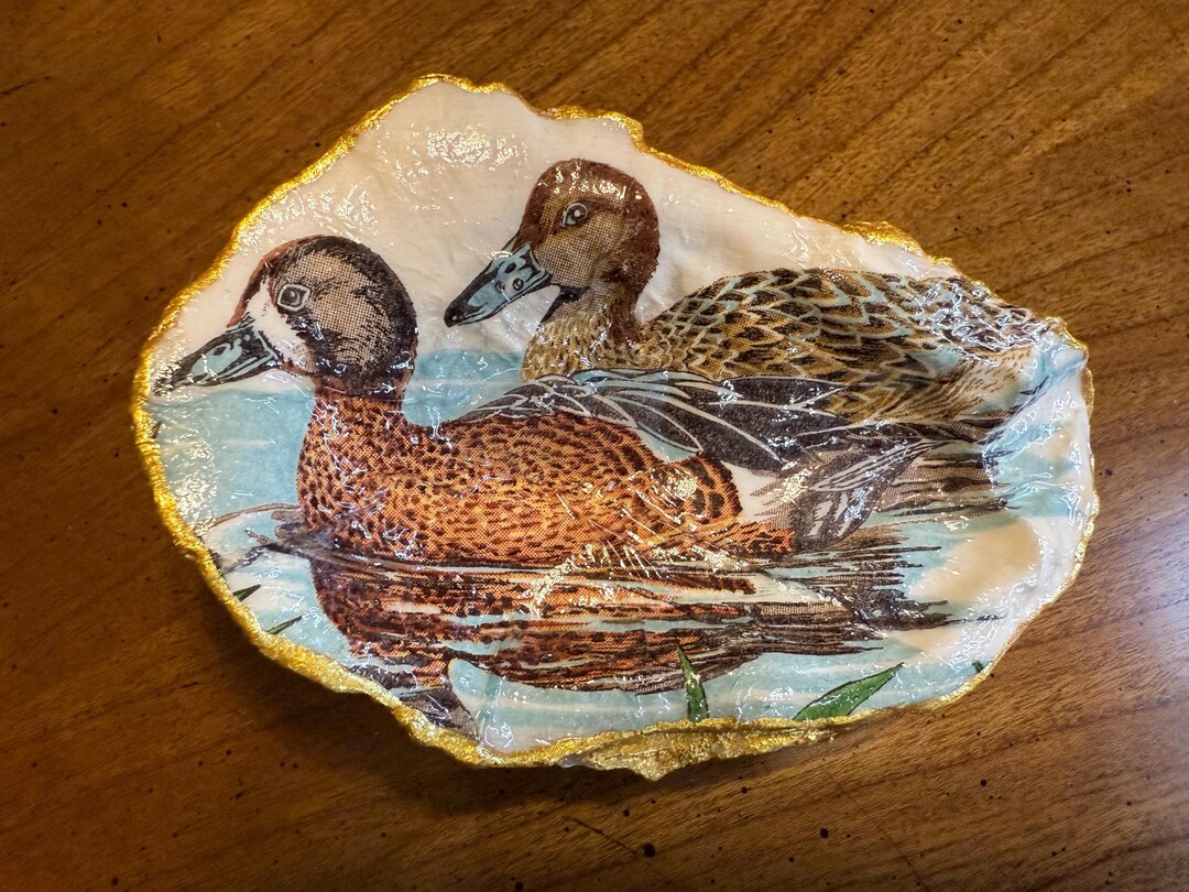 Blue-winged Teal Duck Oyster Shell Trinket Dish - Etsy