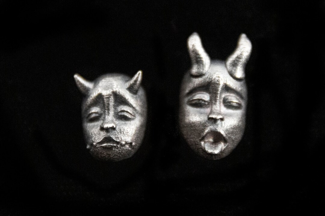 Demon Earrings Gothic Metal Stud Rings With Two Devils - Etsy