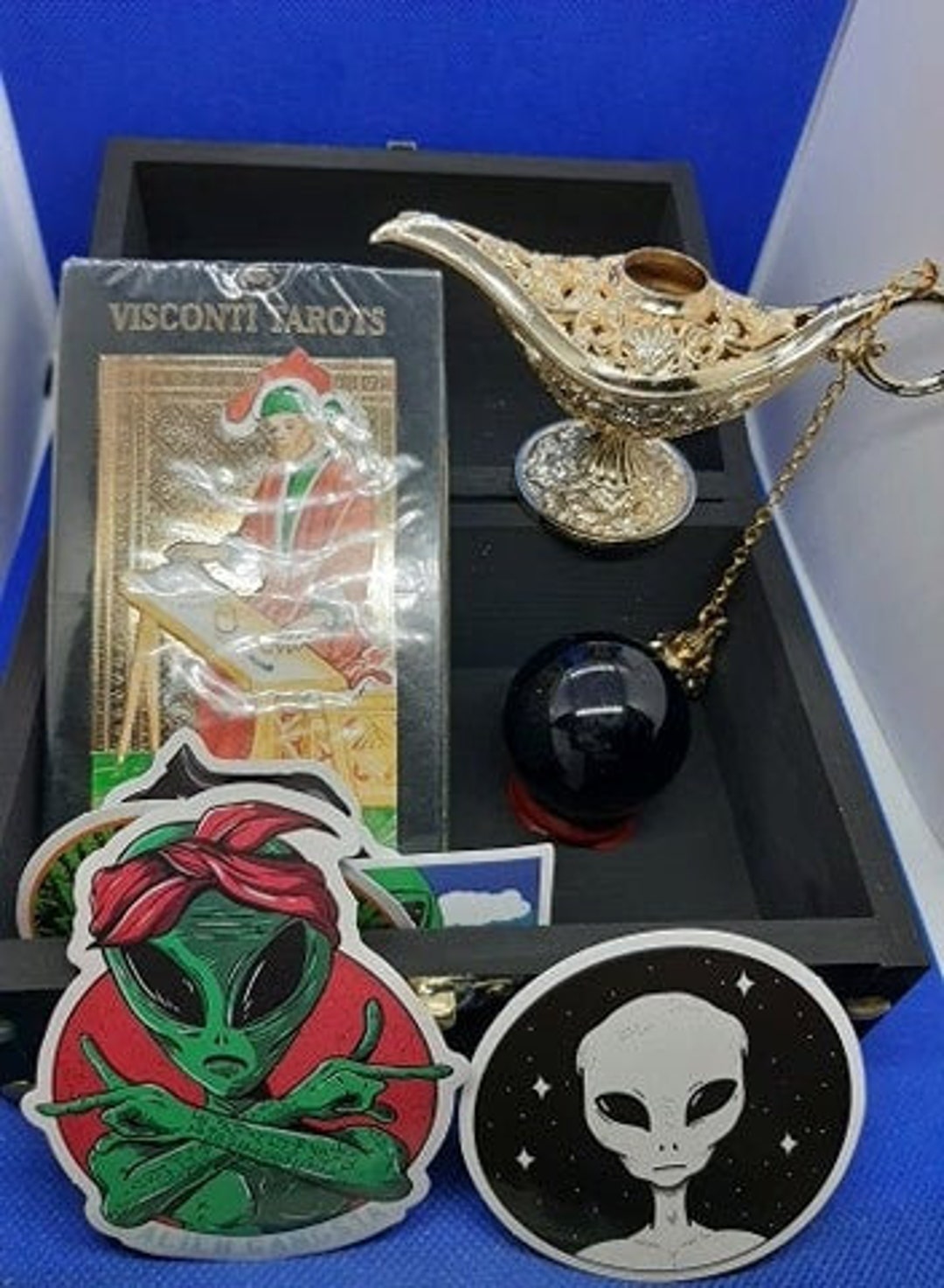 Crystal Ball + Visconti Tarot Cards + Genie Lamp Incense Burner - Etsy ...