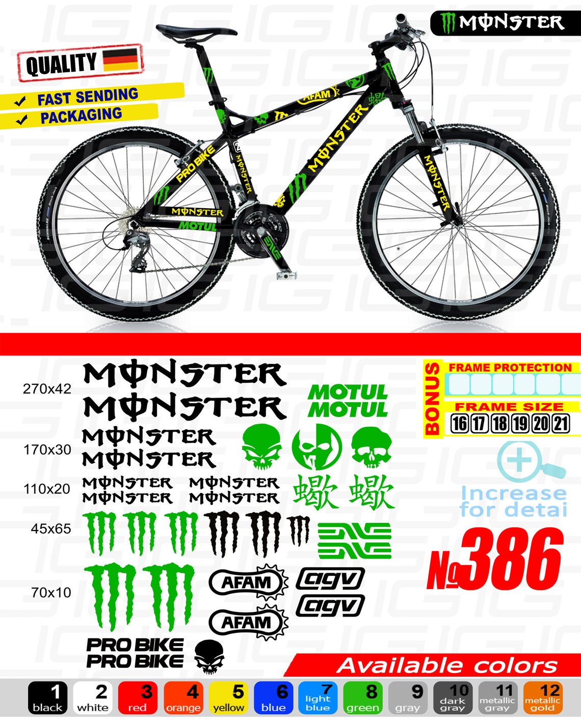 MONSTER bike stickers set ALL COLORS available fork | Etsy