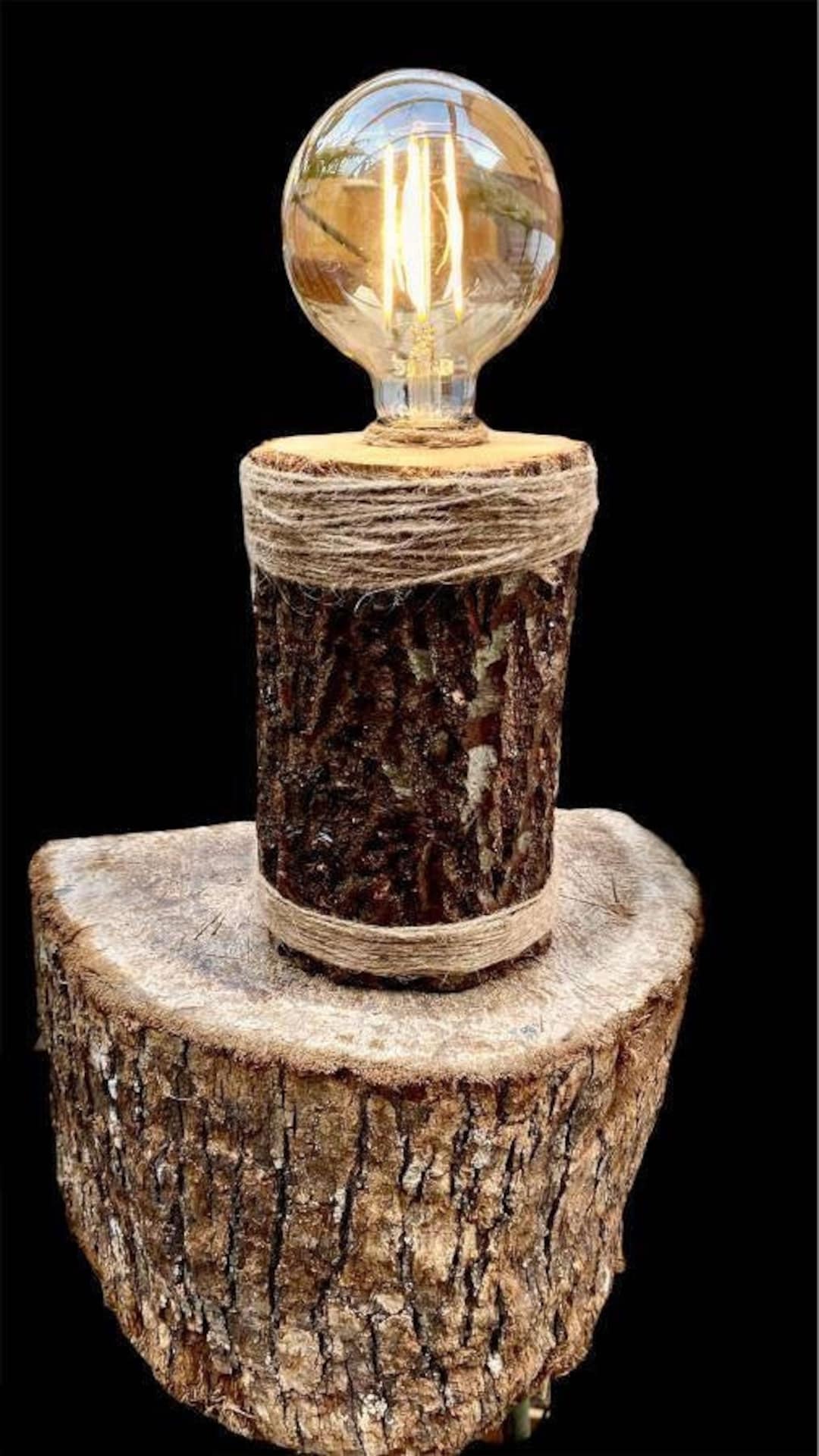 Rustic Log Table Lamp: Edison Bulb, Vintage Wood Accent Light - Etsy