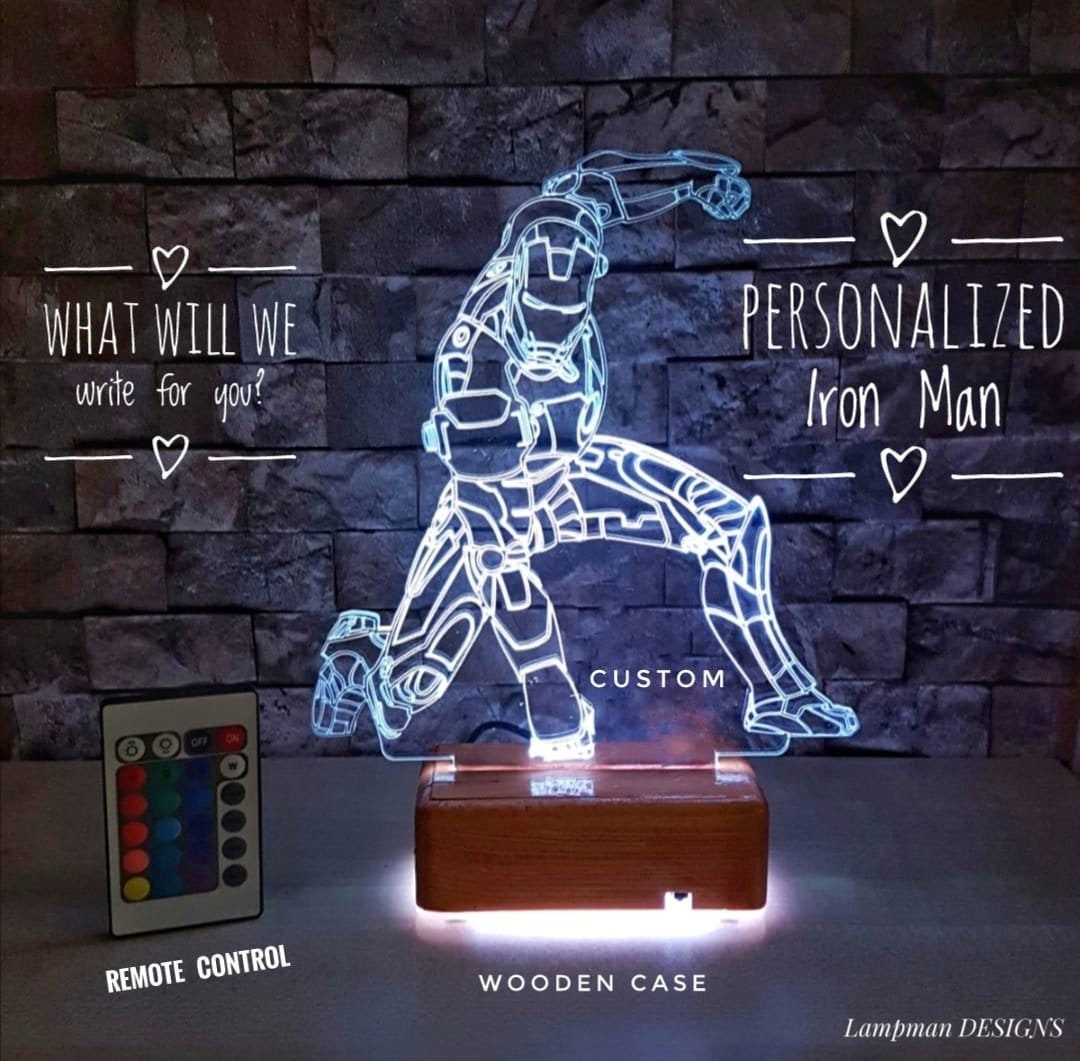 Iron Man 3D Led Lamp Personalized Gift,customised Lamp,birthday Gift ...