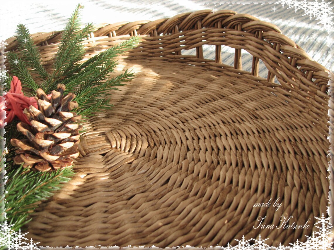 Round Tray, Round Basket Tray, Round Wicker Tray, Handled Basket Tray ...