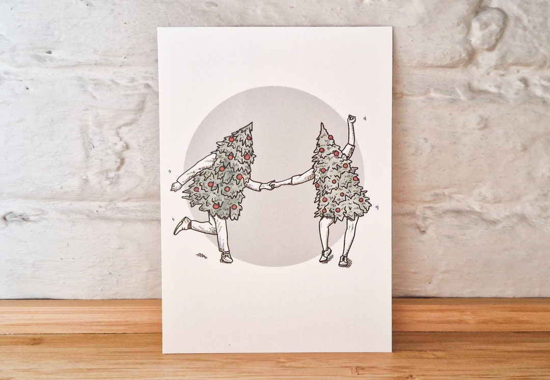 Christmas Card Dancing Christmas Trees Holiday Greeting - Etsy