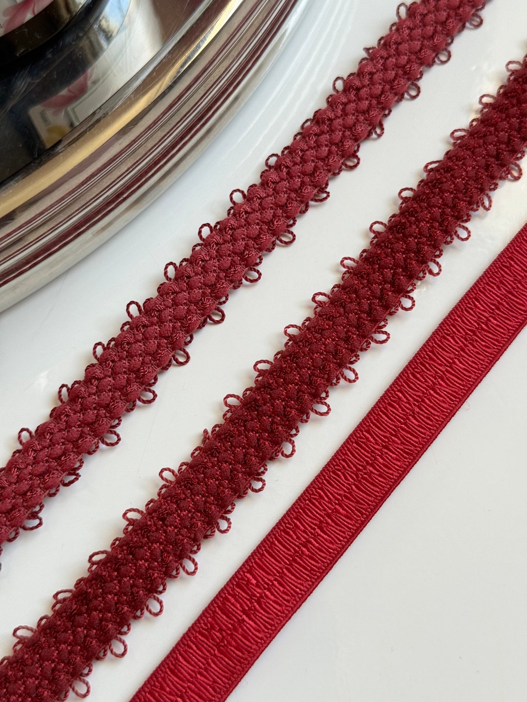 Red Burgundy Textured Strap Elastics 10-12mm (3/8”- 1/2”) Plush Back ...