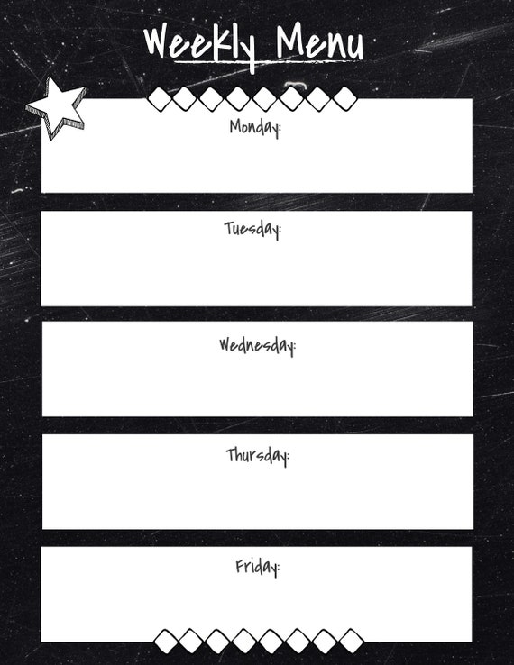 Weekly Menu Template Instant Download Printable Menu - Etsy
