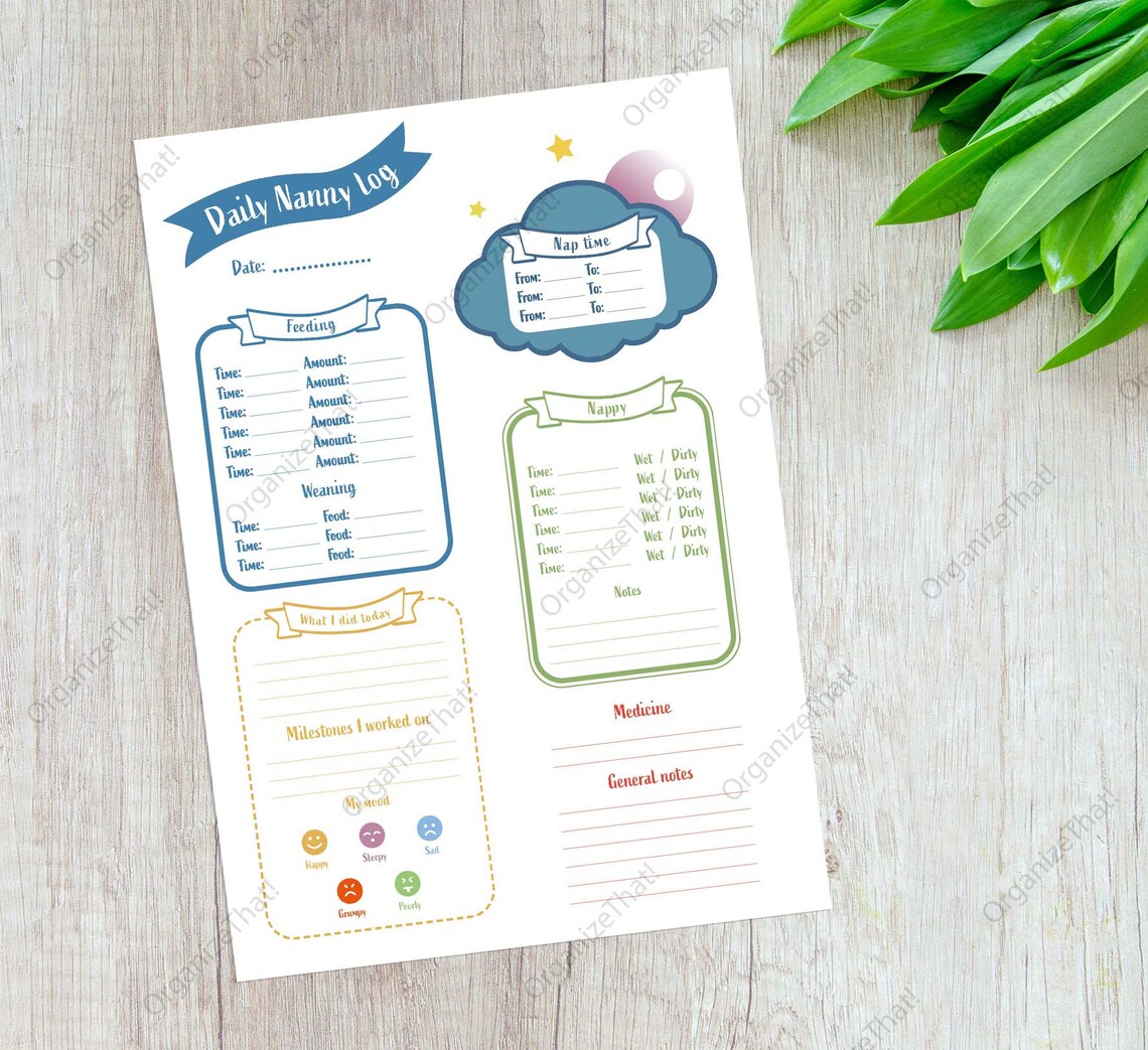 Printable Daily Nanny/ Parent Log for Babies/ Toddlers A4 High Quality ...
