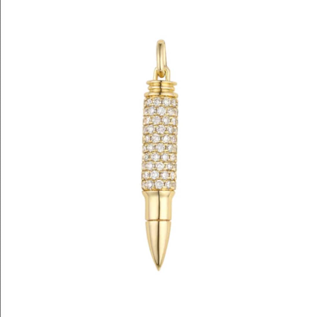 Diamond Bullet Pendant | 14K Gold Rifle Bullet | Rifle Bullet Charm ...