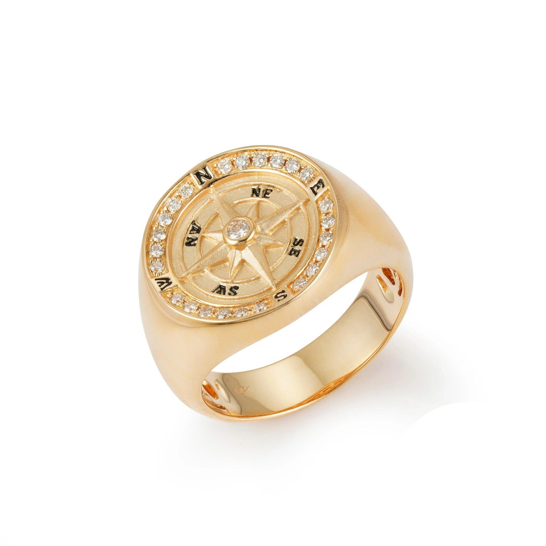 Navigator Diamond Signet Ring | Compass Signet Men's Ring | Cardinal ...