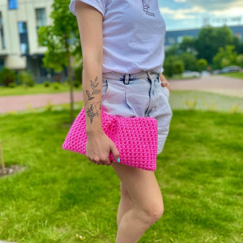 Modern Clutch Bag in Bright Colors. Crochet Handbag Made From Polyester ...