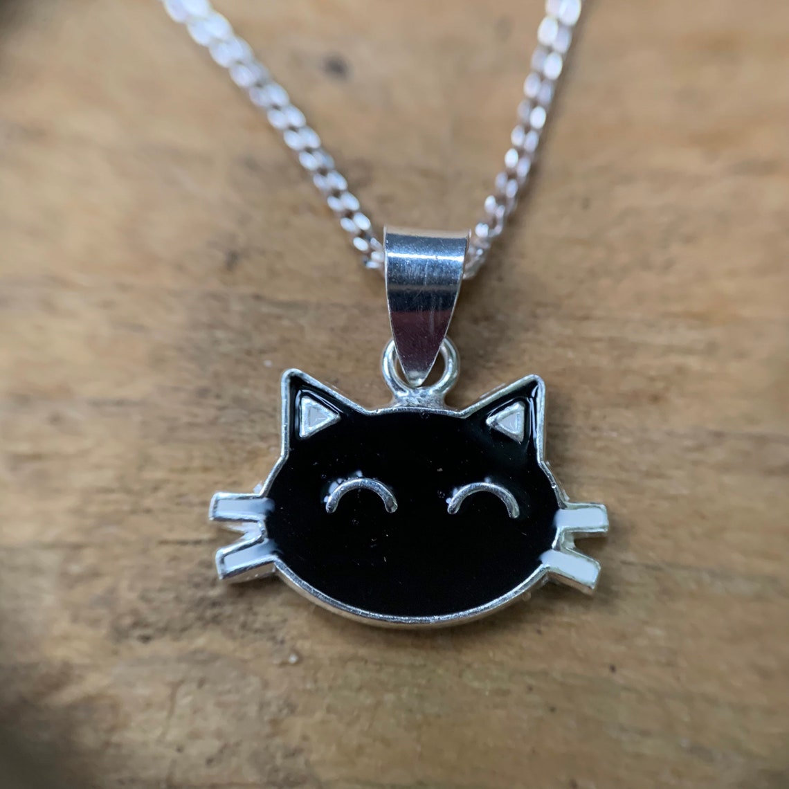 Gorgeous Sterling Silver Black Enamel Cat Pendant On A Etsy
