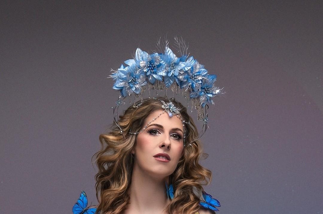 “elënwë” Crown – Blue Elven Headpiece With Frosted Flowers and Dripping ...