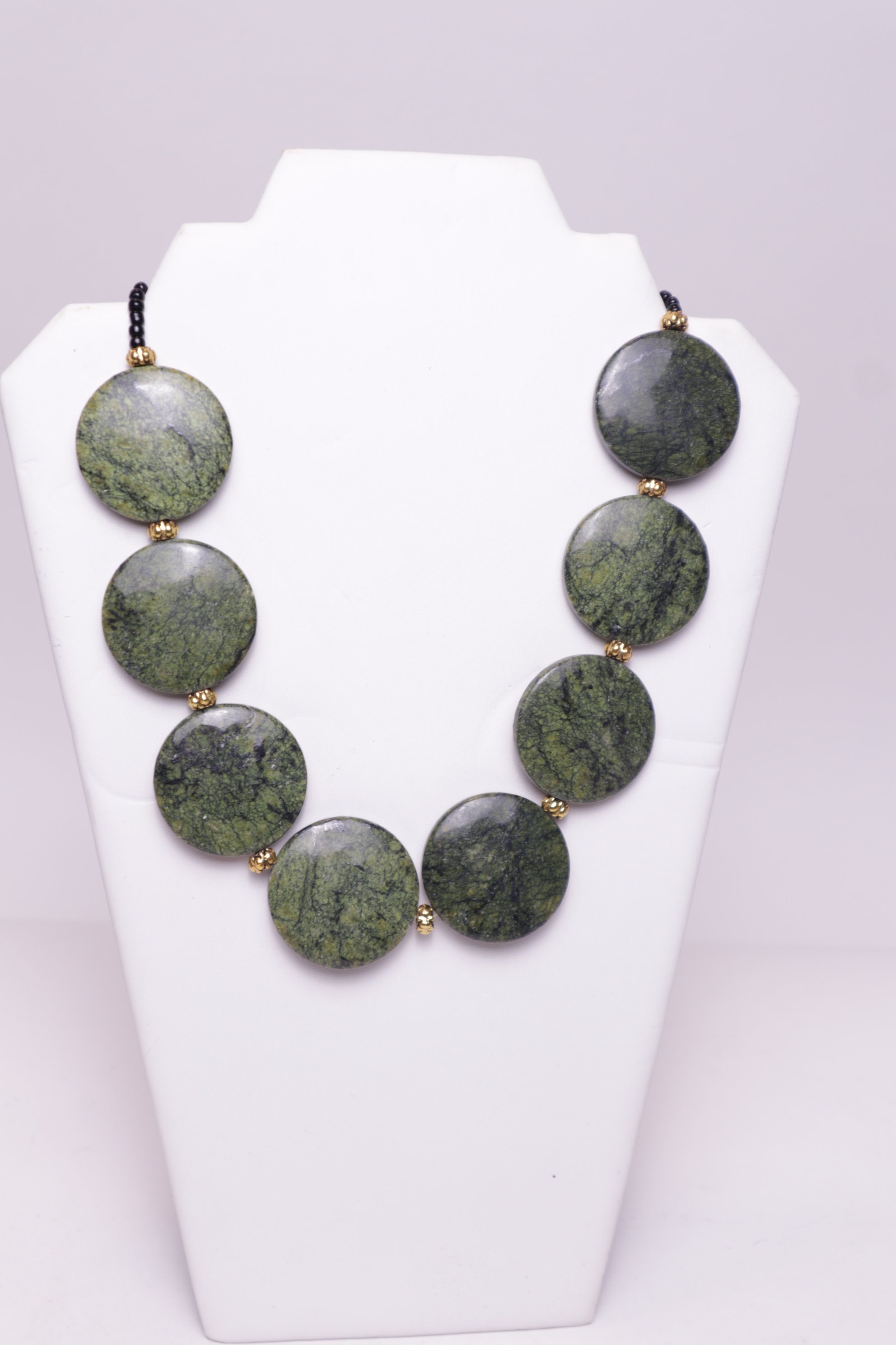 Handmade 20-inch Verdite semi-precious Gemstone Necklace W/gold-tone ...