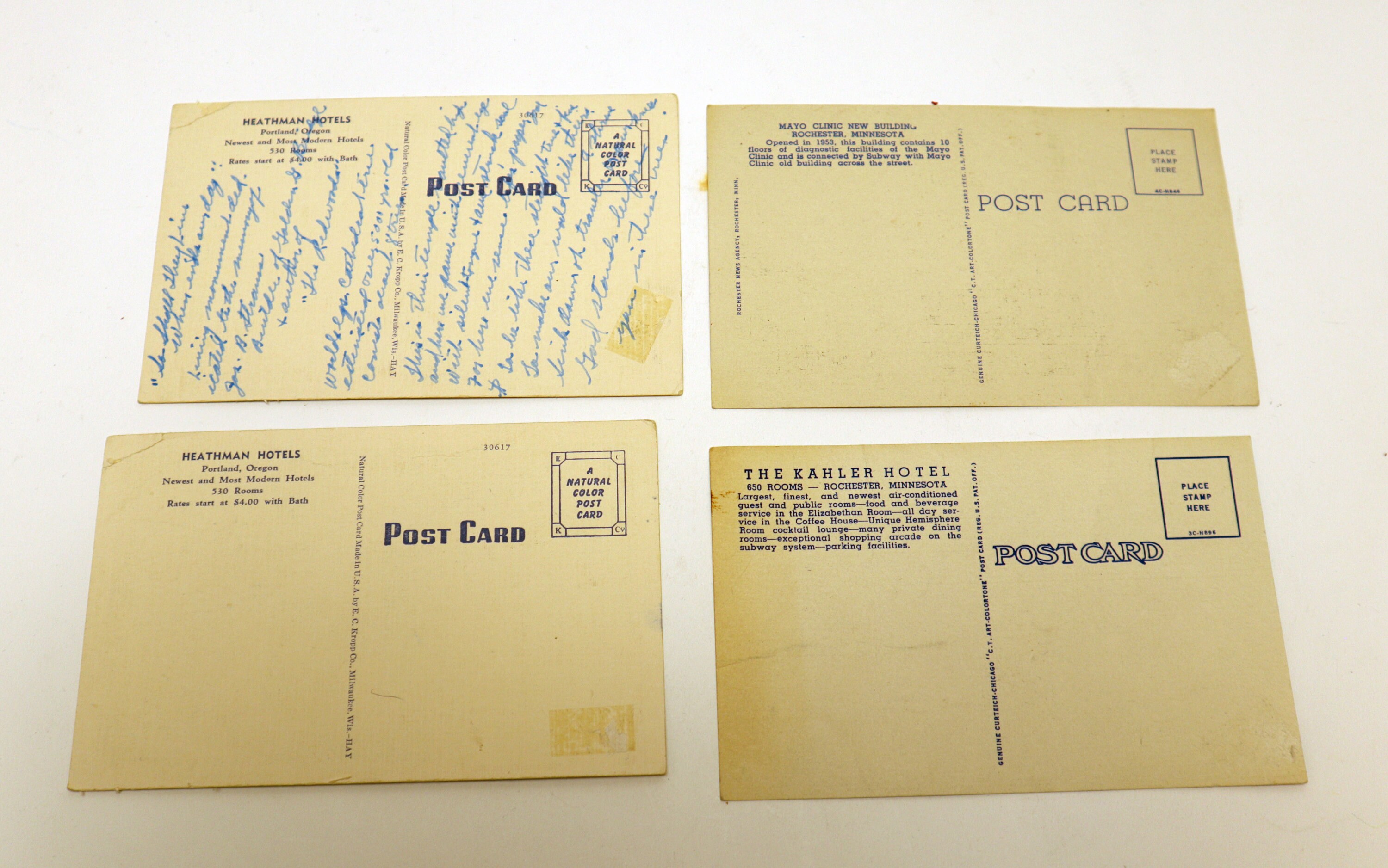 Vintage Set of 4 1950's Rochester, Minnesota Postcards - New Heathman ...