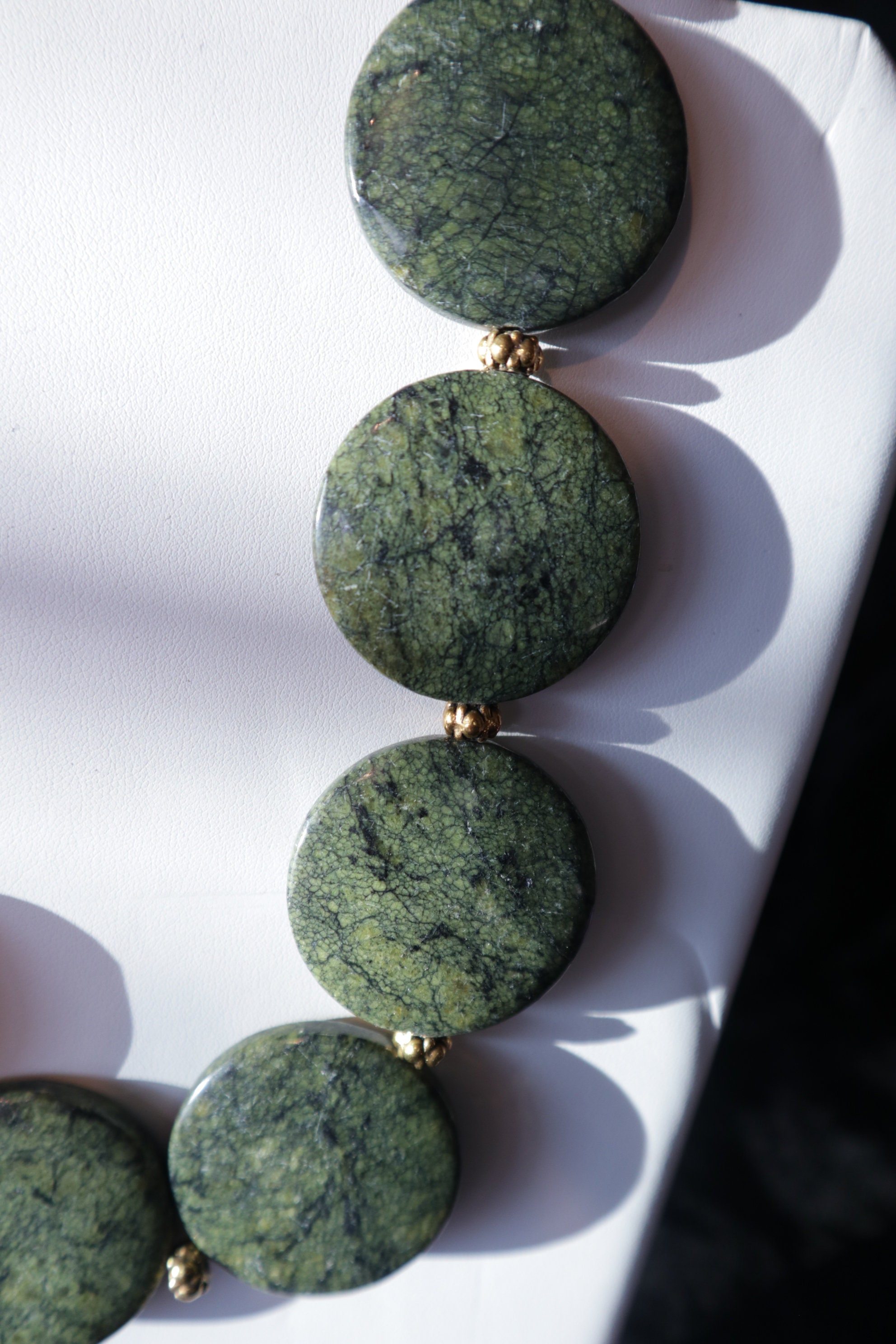 Handmade 20-inch Verdite semi-precious Gemstone Necklace W/gold-tone ...