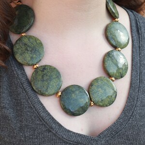 Handmade 20-inch Verdite semi-precious Gemstone Necklace W/gold-tone ...