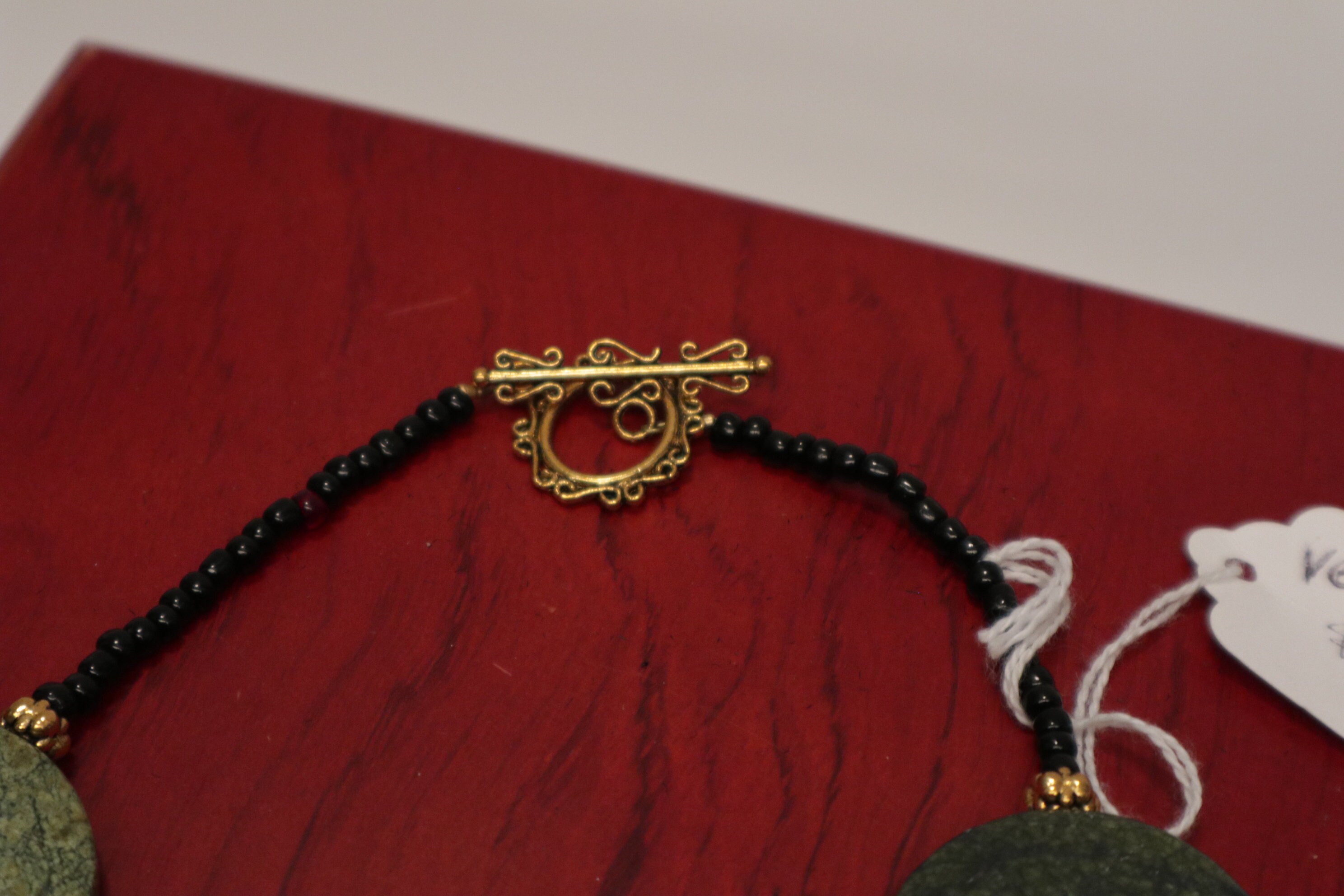 Handmade 20-inch Verdite semi-precious Gemstone Necklace W/gold-tone ...