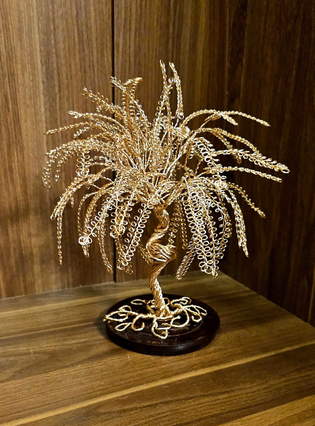 Gold Plated Copper Wire Tree on Wood Base, Palm Tree, Wire Tree ...